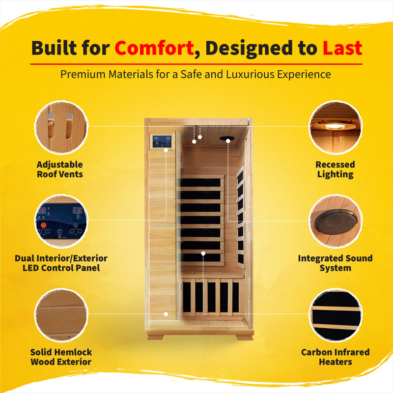 Heatwave 1-2 Person Hemlock Infrared Sauna with 4 Carbon Heaters & Reviews | Wayfair